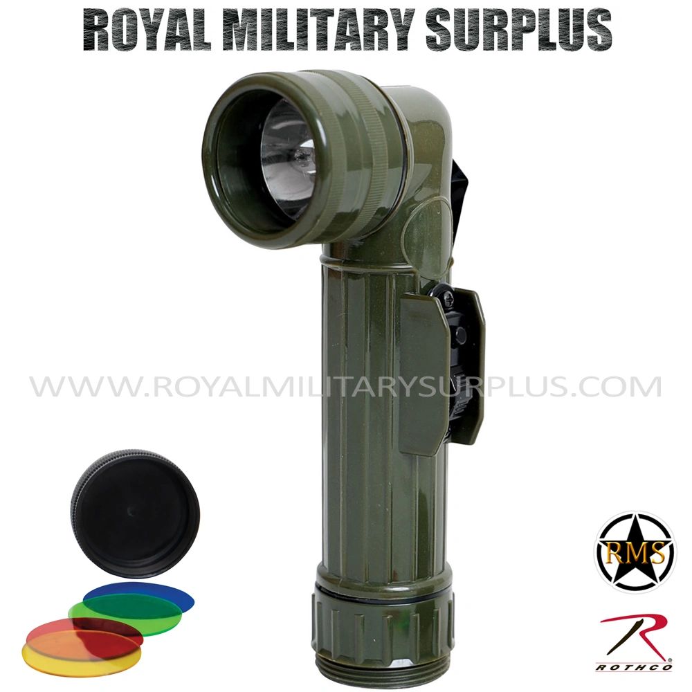Flashlight - Anglehead - Military G.I. Type (D-Cell) - OD GREEN (Olive Drab)